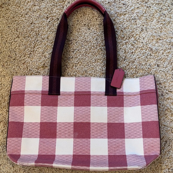 Bags | Coach Pink And White Checkered Tote Bag Clear Tag Attached Never ...